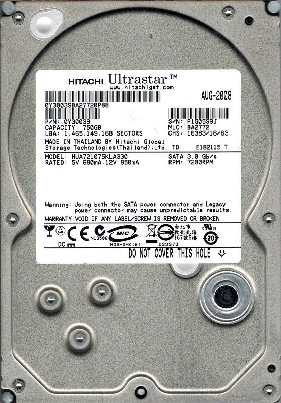 Hitachi HUA721075KLA330 P/N: 0Y30039 MLC: BA2772 750GB | eBay