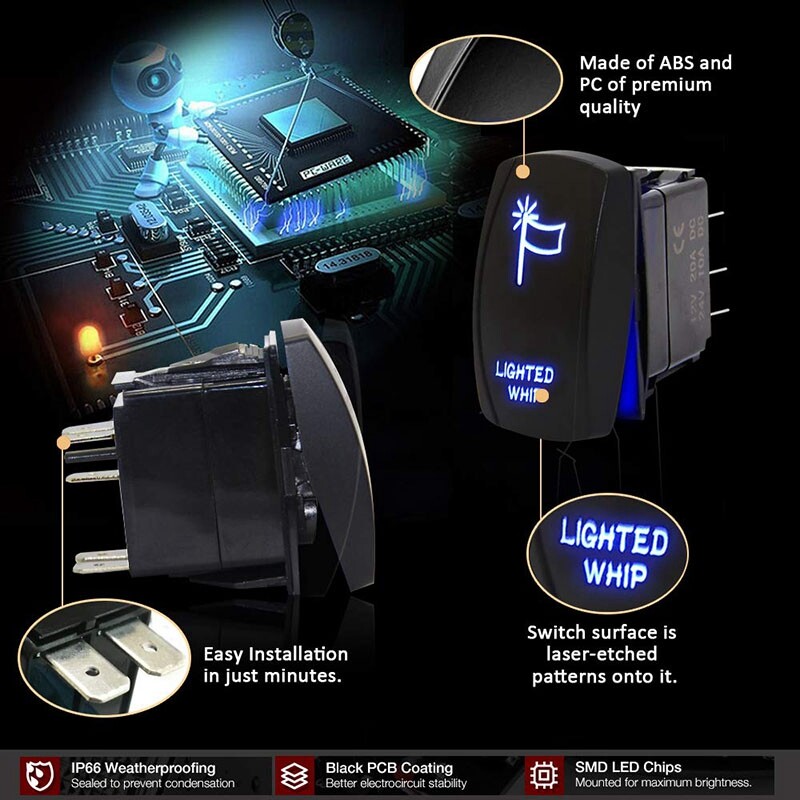 3X(Rocker Switch LED Light Bar Sasquatch Lights Lighted Whip Switch for ...