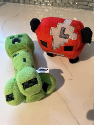 2013 Green Minecraft Creeper 7” and Baby Mooshroom Red Bull 6” Plush ...