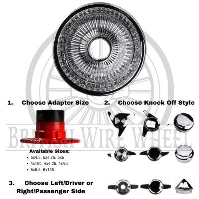 Lowrider Wire Wheel 13 x 7 Reverse, 100 Spoke w/ Adapter & Spinner Cap ...