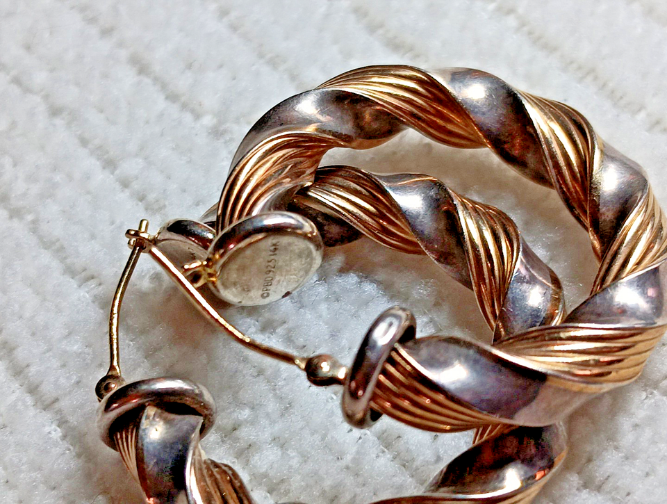 Vintage 14k Yellow Gold & Sterling Peter Brams Hoop Twist PBD Earrings ...