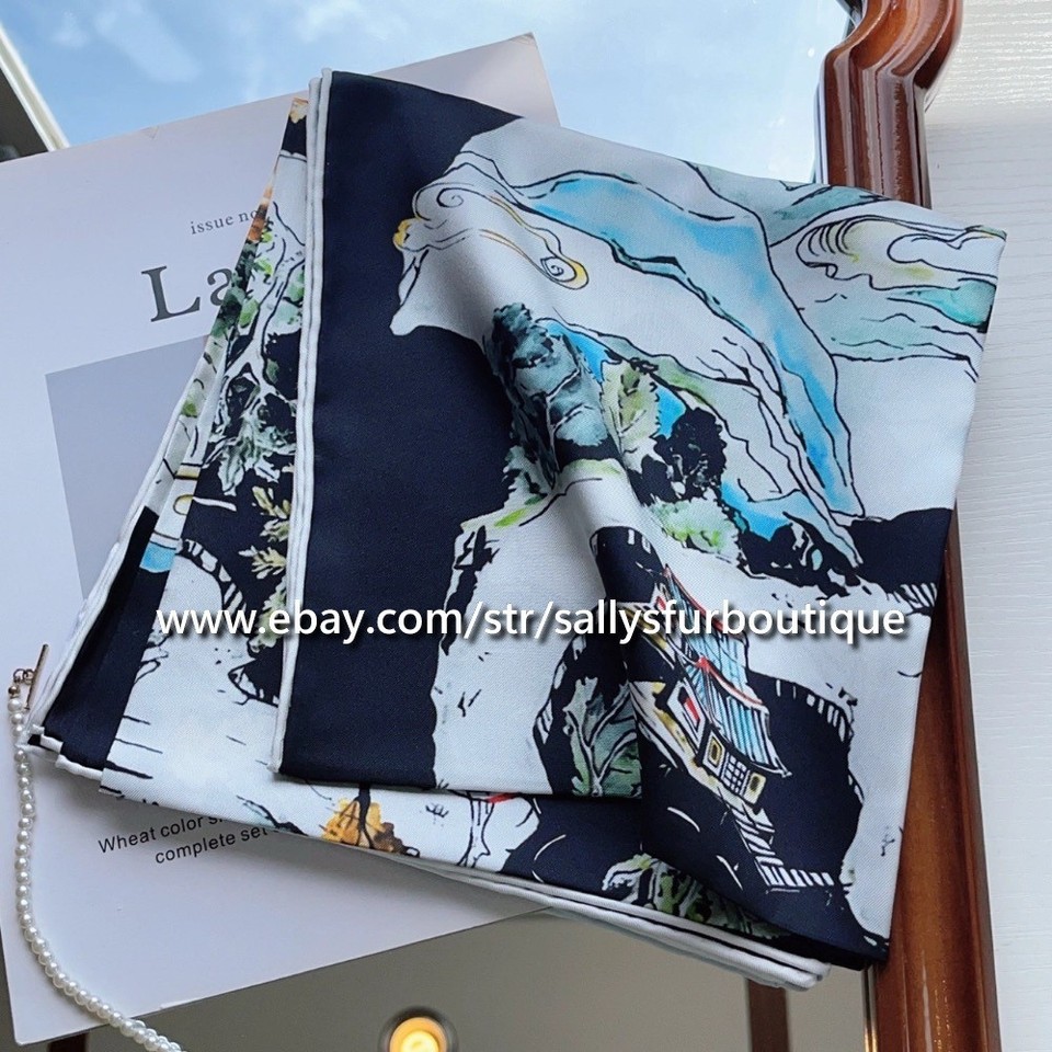 Sallys Heavy 18 Momme Twill Silk Wrap Scarf Oriental Print Double Face ...