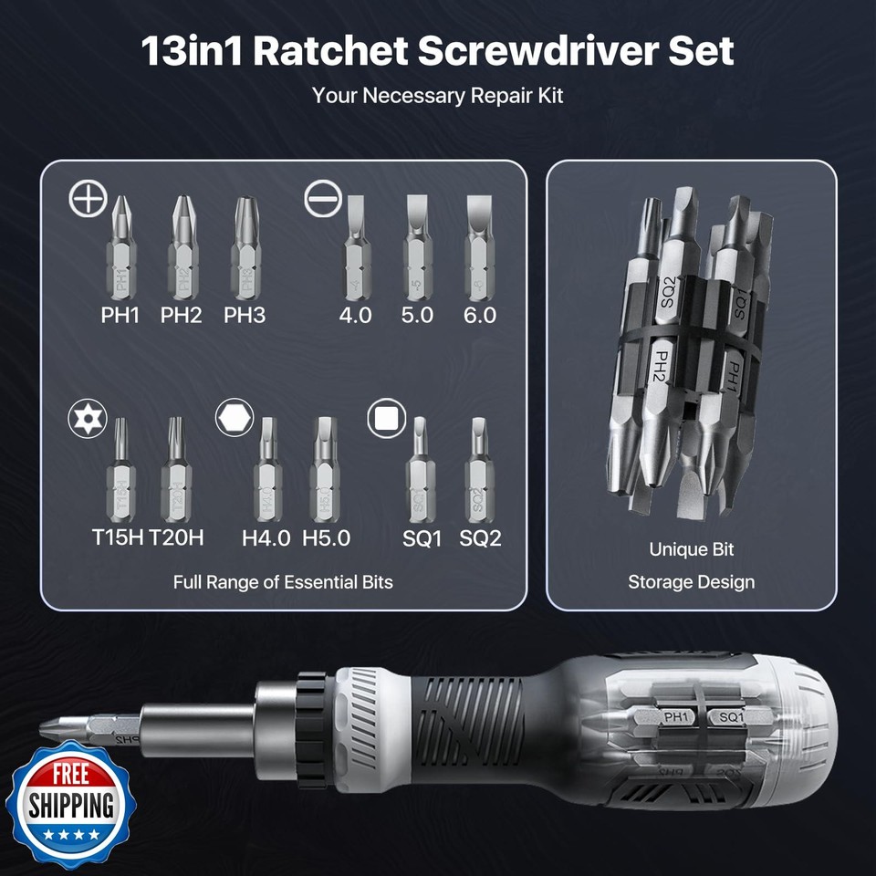13-in-1 Ratcheting Screwdriver Set Tool All in One, [Built to Last ...
