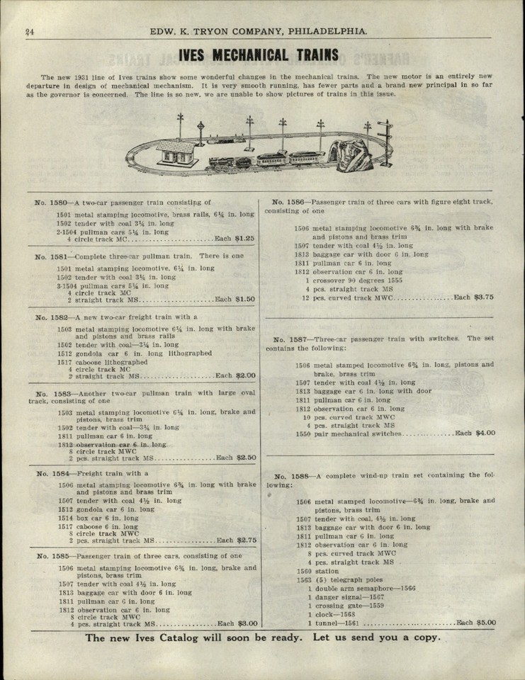 1931 PAPER AD Toy Hafner Overland Flyer Ives Mechanical Train Set ...