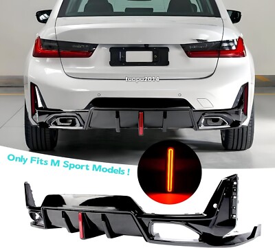 FOR BMW G20 LCI 320I 330I M-SPORT REAR DIFFUSER W/ LED LIGHT GLOSS ...