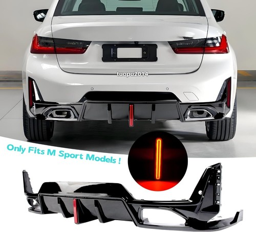 FOR BMW G20 LCI 320I 330I M-SPORT REAR DIFFUSER W/ LED LIGHT GLOSS ...