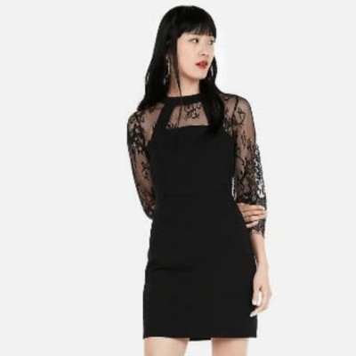 Express Women's Black Lace 3/4 Sleeve Cocktail Mini Dress Size Small | eBay