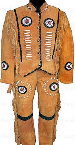 Men's Native American Buckskin Bucksin Suede Leather Fringe War Shirt ...