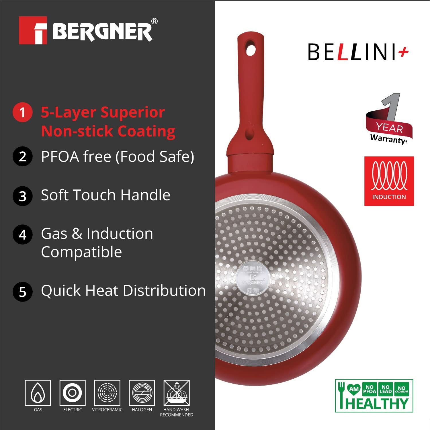 Bergner Bellini Plus Press Aluminium Non-Stick Frypan with Induction ...