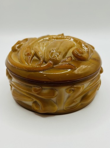 Fenton Glass Chocolate Slag C9077 Art Nouveau Lilly Covered Trinket Box ...