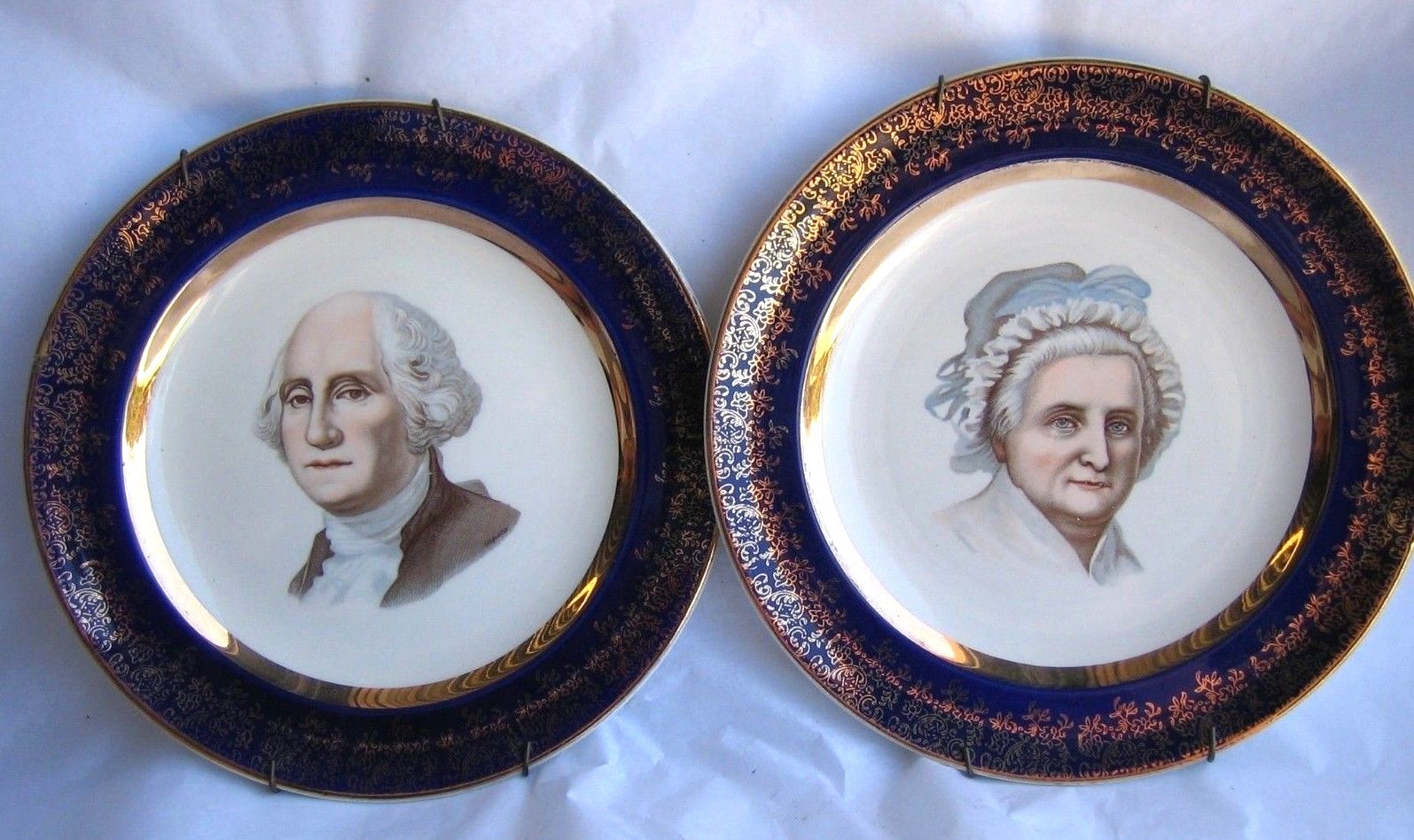 VTG George Washington & Martha Washington Plates 22k Gold Capsco ...
