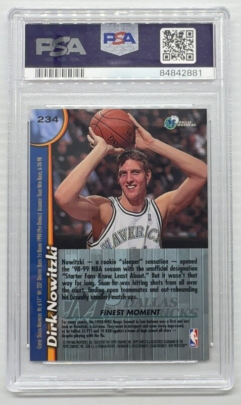1998-99 Topps Finest Dirk Nowitzki Rookie Card RC #234 PSA 10 GEM MINT ...