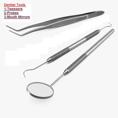 Dentist Dental Mouth Mirror Tweezers Probes Calculus Plaque Flos ...