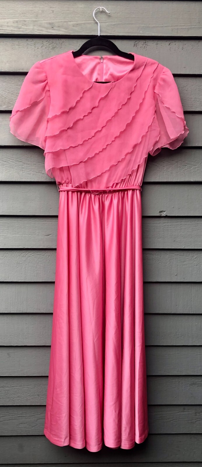 Vintage 1970-1980s Romantic Pink Ruffle-Front Evening… - Gem