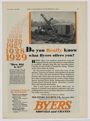 1929 Byers Machine Co. Ad: Shovels & Cranes - Complete Line - Ravenna ...