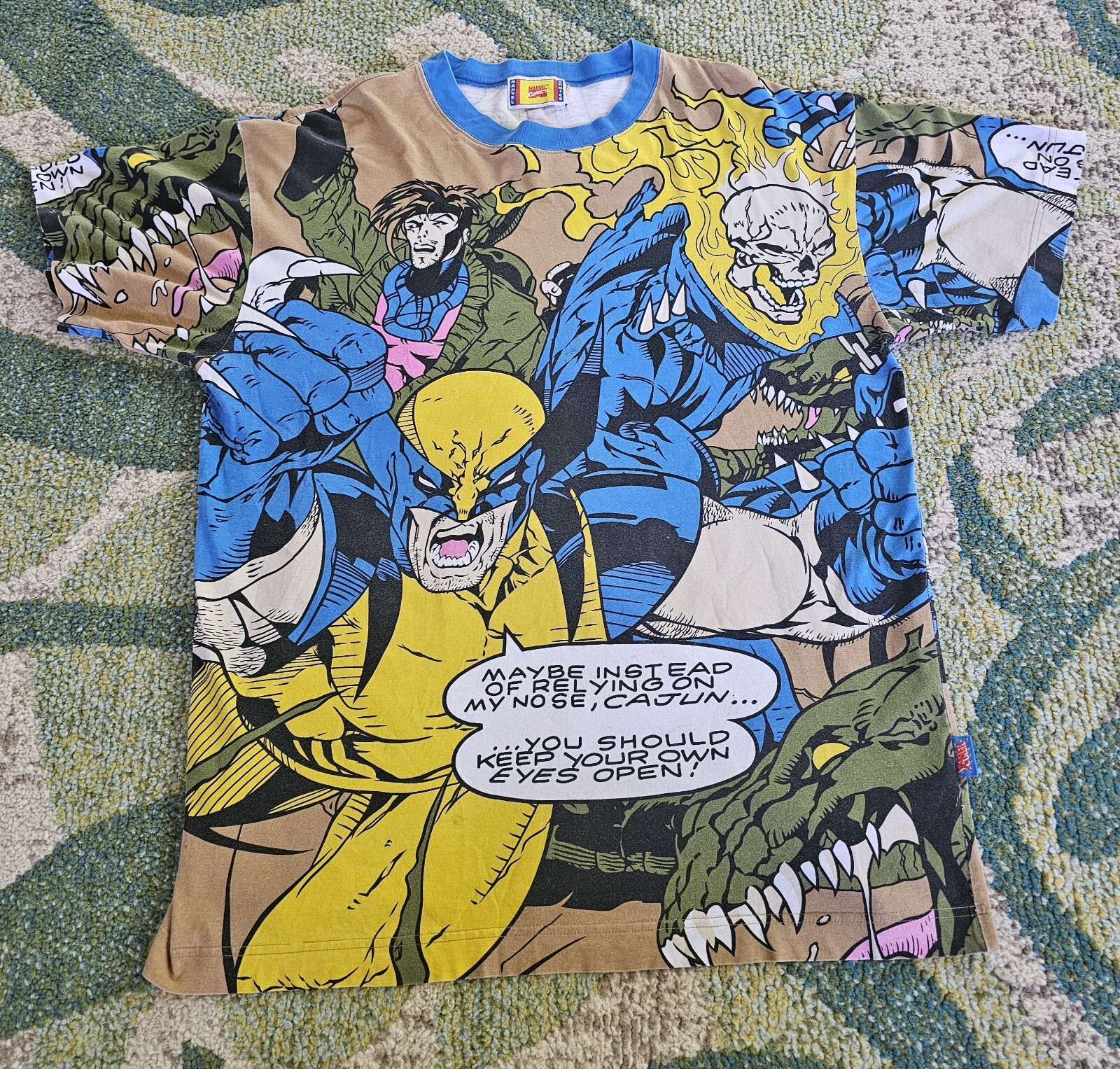 VTG 90's MARVEL COMICS X-MEN MEGA AOP Wolverine, Gamb… - Gem