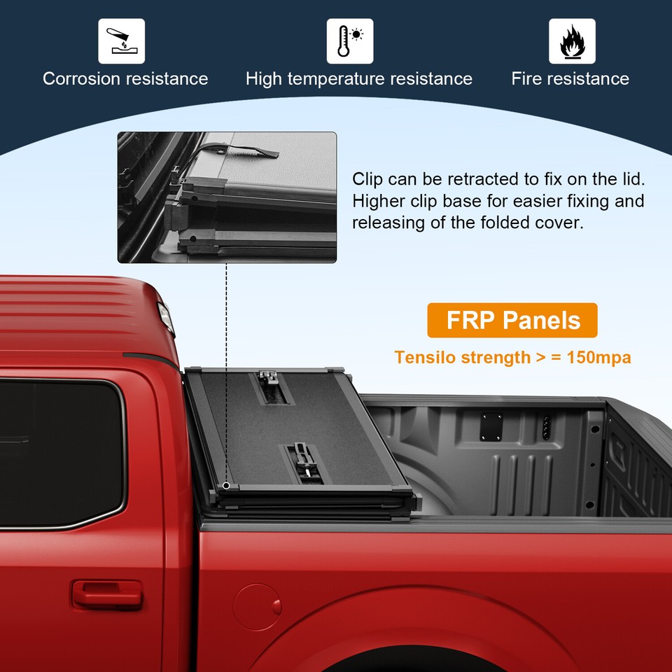 6.5FT FRP Hard Tri-Fold Tonneau Cover Truck Bed for 2015-2025 Ford F150 ...
