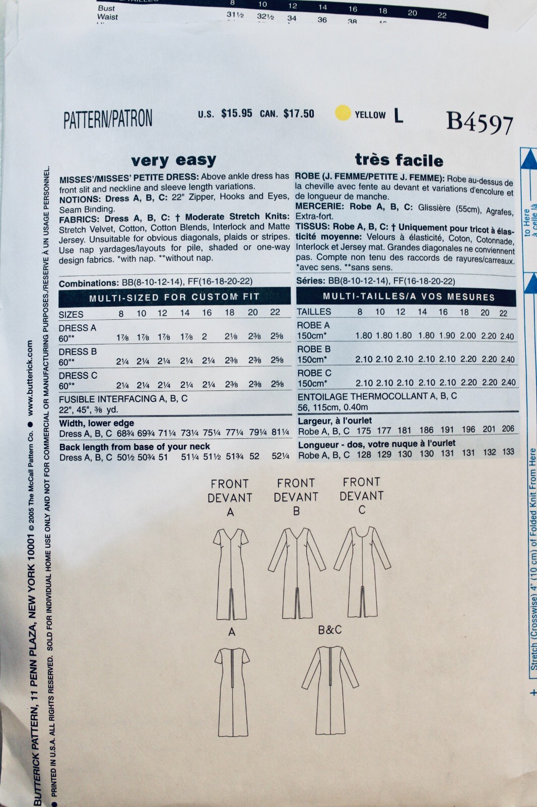Butterick Pattern B4386 Size 8-14 Six Sew Easy Misses Petite Dresses ...