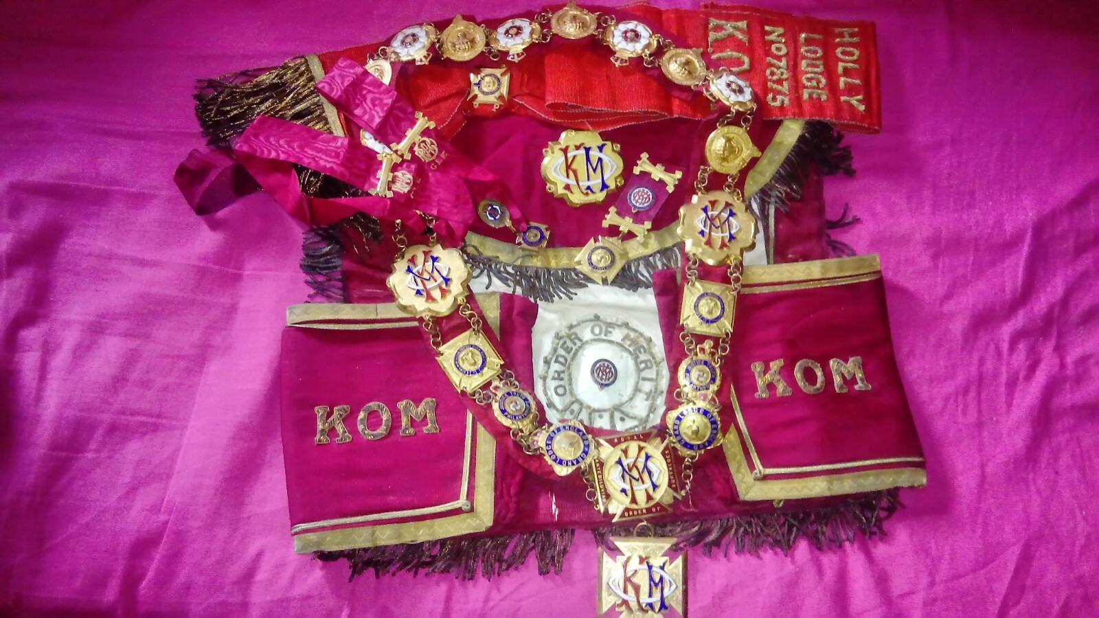 Vintage RAOB KOM regalia: collar, apron, sash, collarette, cuffs ...