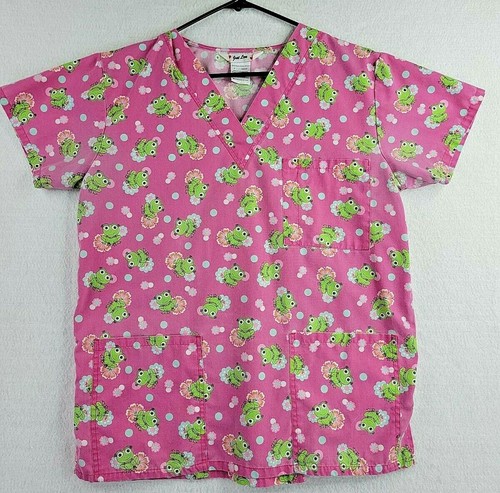 Just Love Frogs Print Womens Small Pink Scrub Top | eBay