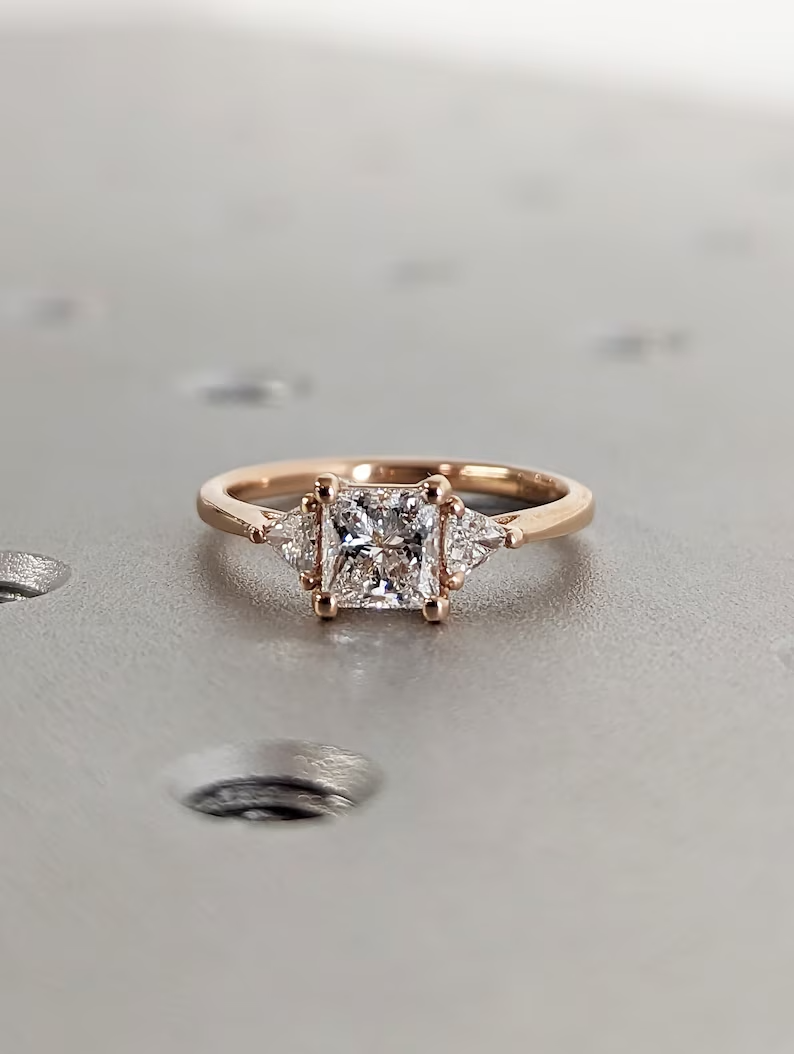 Princess Lab Grown Diamond Ring 3 Stone Square Diamond Ring Rose Gold Jewelry | eBay