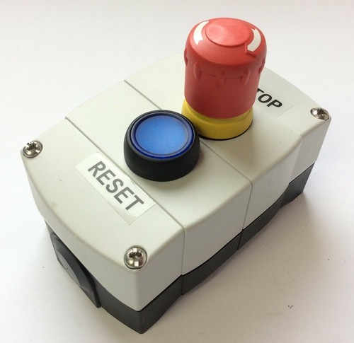 Allen Bradley 800F-2PM Enclosure 22 mm w/ Emergency Stop Blue Lighted ...