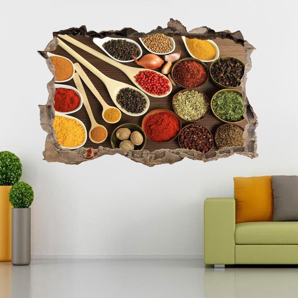 Herbs And Spices Kitchen Food 3D Smashed Wall Sticker Decal Art Mural ...