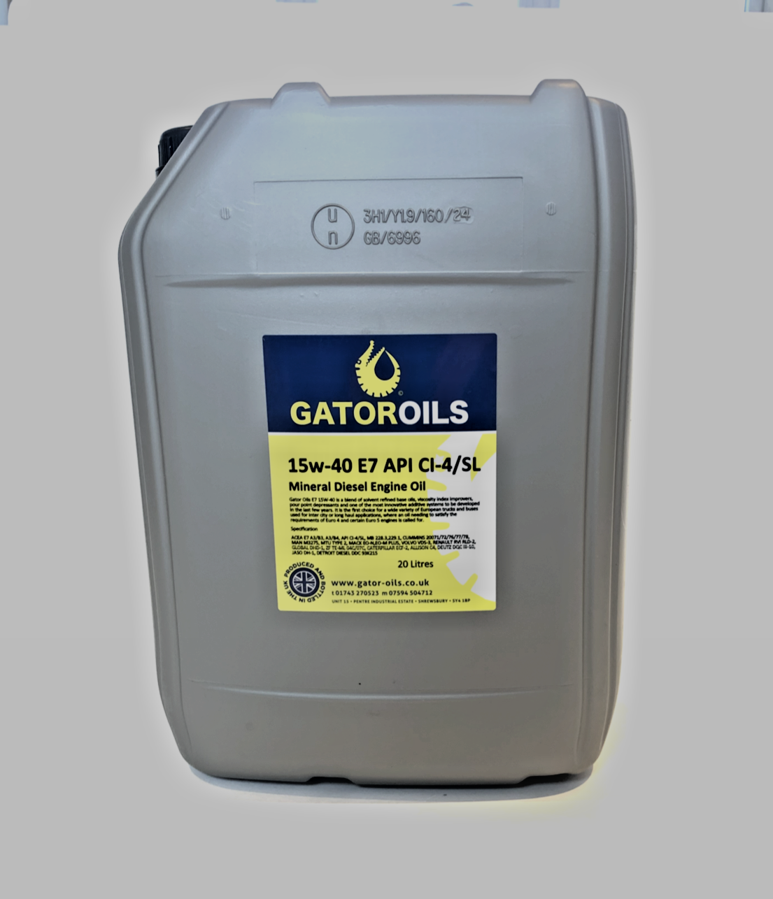 20 litres Gator Oils SHPD E7 15W-40 Heavy Duty Diesel Engine Oil API CI ...