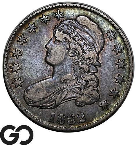 1832 Capped Bust Half Dollar, Large Letters, Reverse Die Break, Overton ...