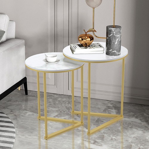 2PCS Natural Stoned Nesting Coffee Table End Side Tables 40/50CM ...