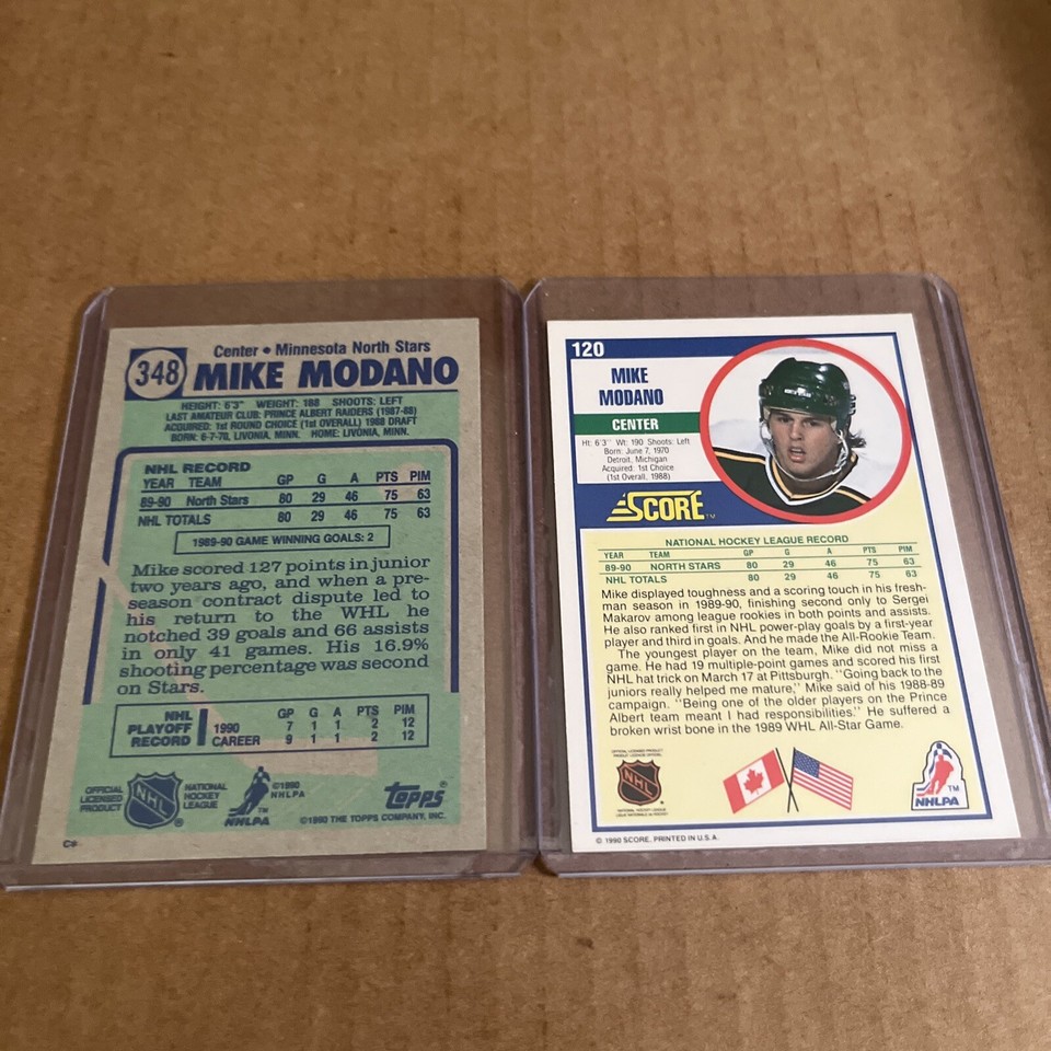MIKE MODANO RC 1990 Score ROOKIE #120 & Topps #348 North Stars Cards (o ...