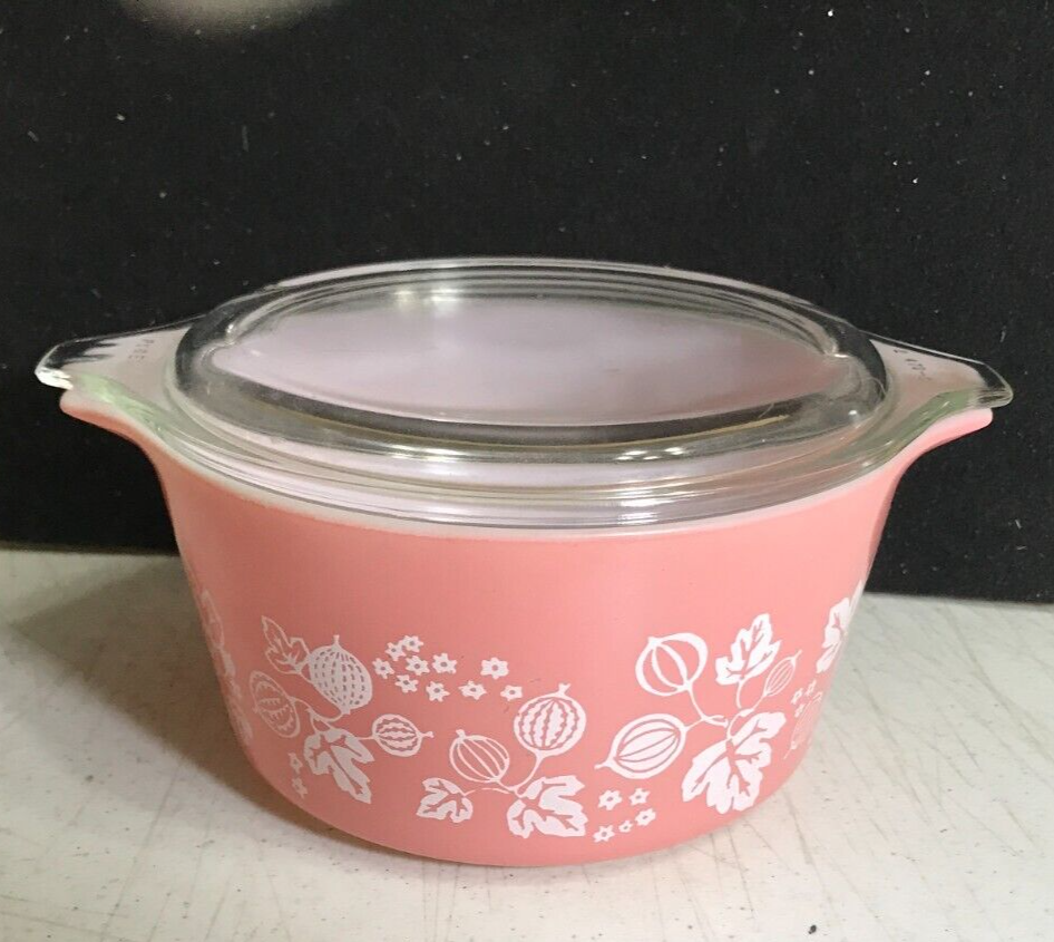 2 Round PIECES-PYREX PINK GOOSEBERRY 473 Casserole with Lid + 471 ...
