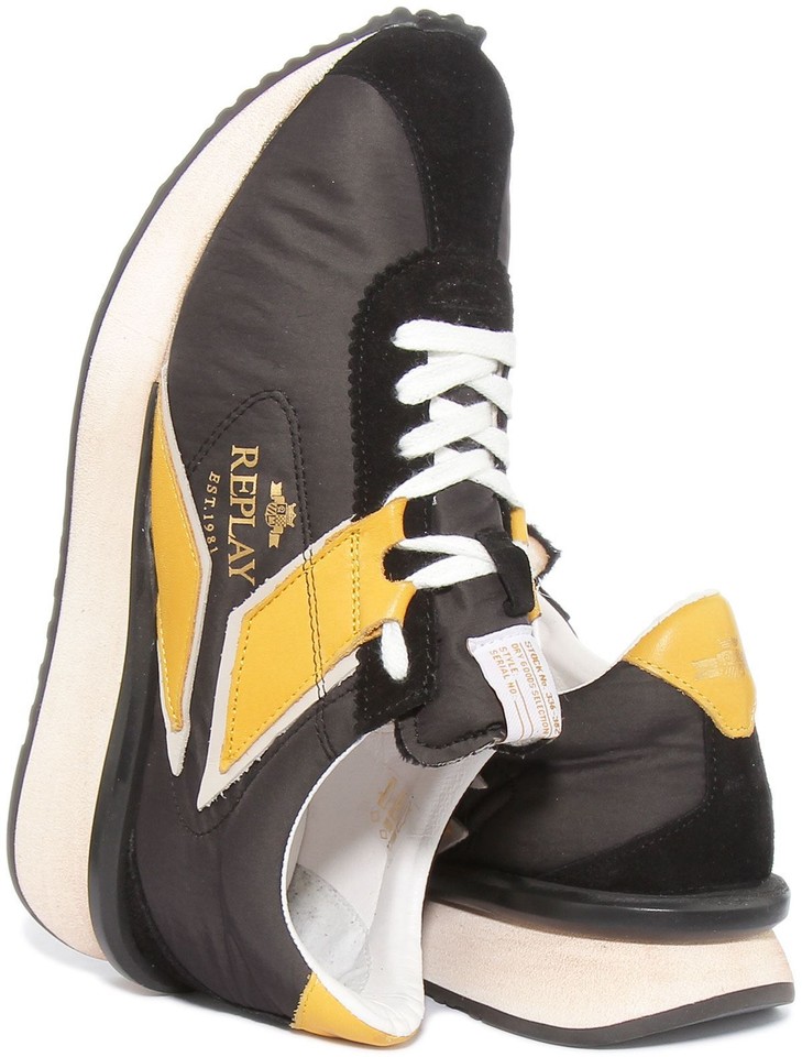 Replay Casey Nylon Mens Side Logo Lace Up Mens Sneaker In Black Yellow ...