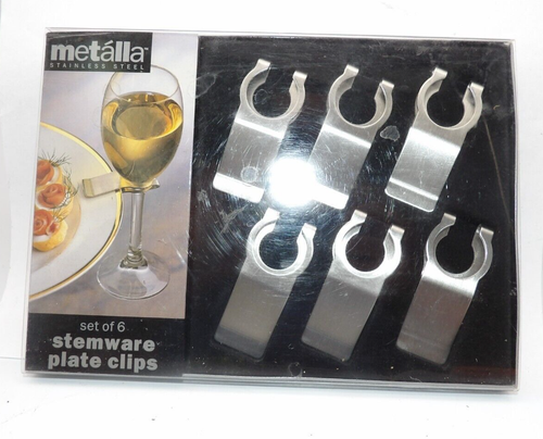 Stemware Plate Clips Stainless Steel Set of 6 Wine Glass Partyware New ...