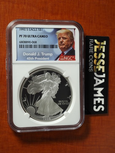 1992 S PROOF SILVER EAGLE NGC PF70 ULTRA CAMEO DONALD J. TRUMP LABEL | eBay