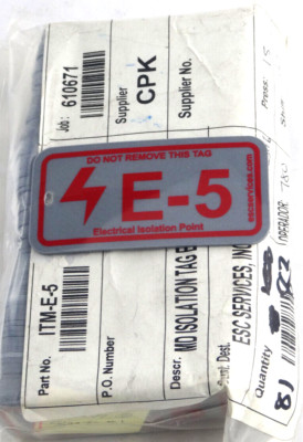 Electrical Isolation Tags, Lightning Bolt E-5, 3"Lx1.5"W, Red on Gray ...