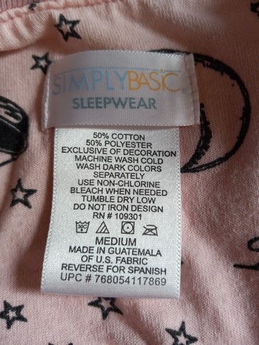 Simply Basic Sleepwear Shirt and Shorts Set Women's Medium Light Pink ...