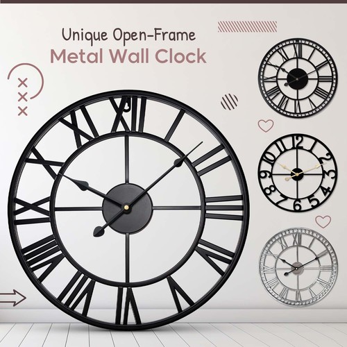 Large Skeleton Metal Roman Wall Clock Big Numerals Giant Round Open ...