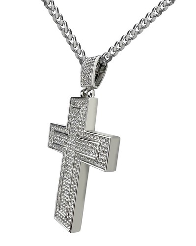 18" Stainless Steel 9mm Silver Cuban Curb Chain BIG ICY CZ Cross ...