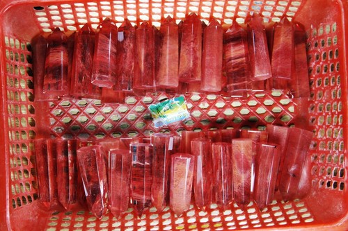 2.2lb (12-25PCS)BEATIFUL RED SMELTING SMELT QUARTZ CRYSTAL POINT WAND ...