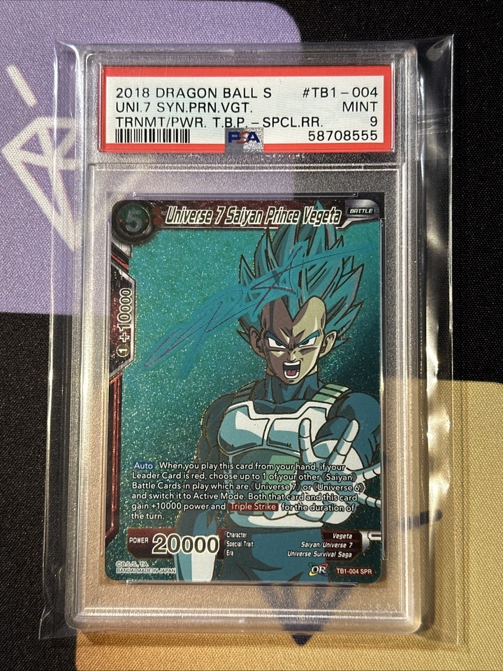 PSA 9 Universe 7 Saiyan Prince Vegeta TB1-004 Signature SPR Dragon Ball ...