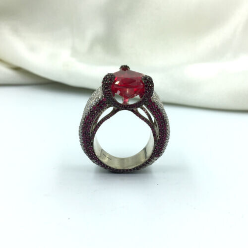 Gorgeous Micro Pave Set Ruby & Cubic Zirconia Huge 935 Silver Ring ( 10 ...