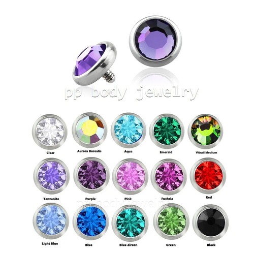 14G 4mm Flat CZ 316L Surgical Steel Internally Threaded Dermal Anchor ...