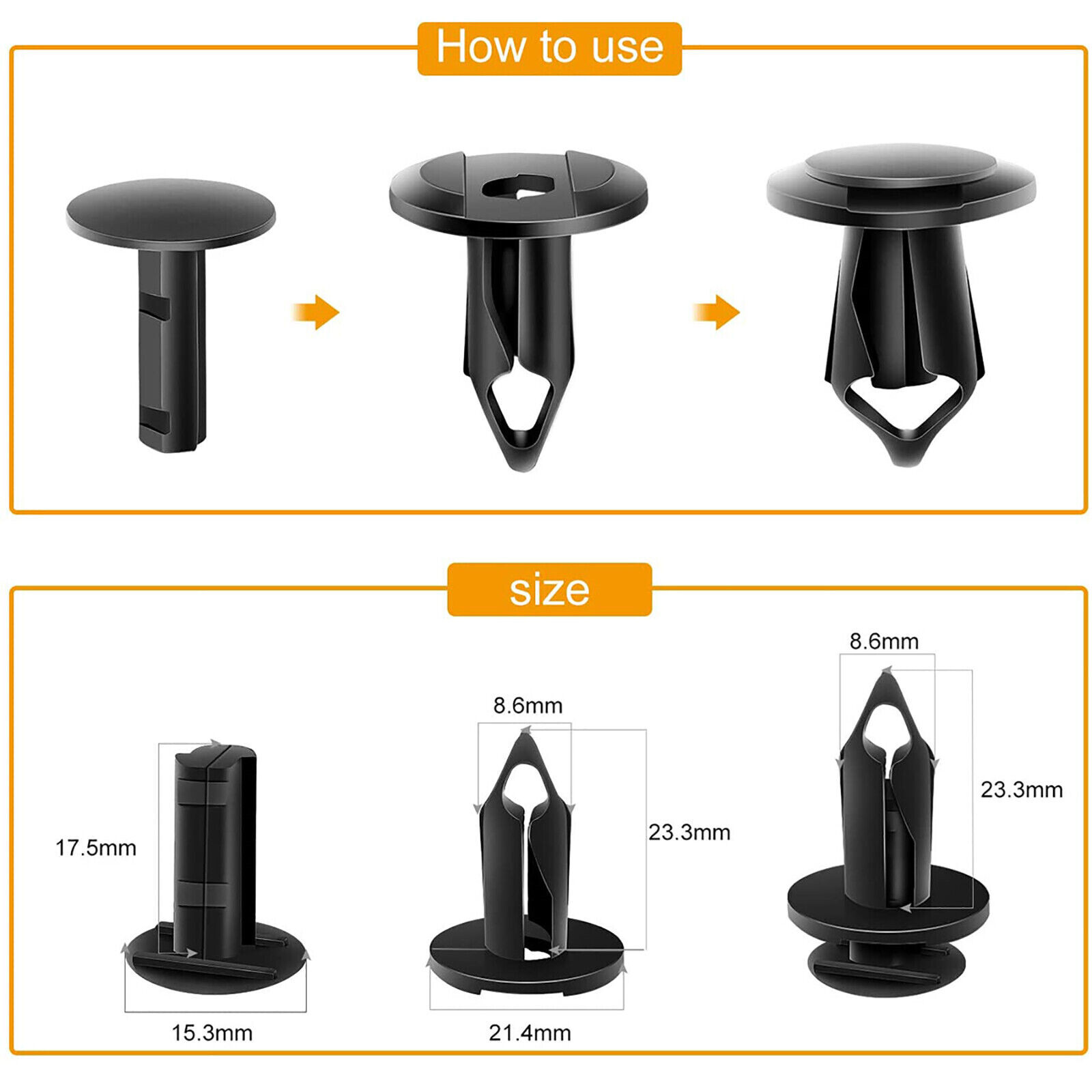 100PCS 8mm Bumper Clips Retainer Auto Car Plastic Rivets Fastener ...