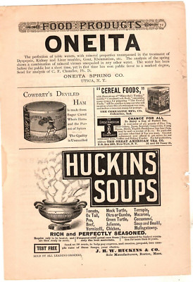 1890 Print Ad Oneita Spring Co/Cowdrey's Deviled Ham/Huckins Soups ...