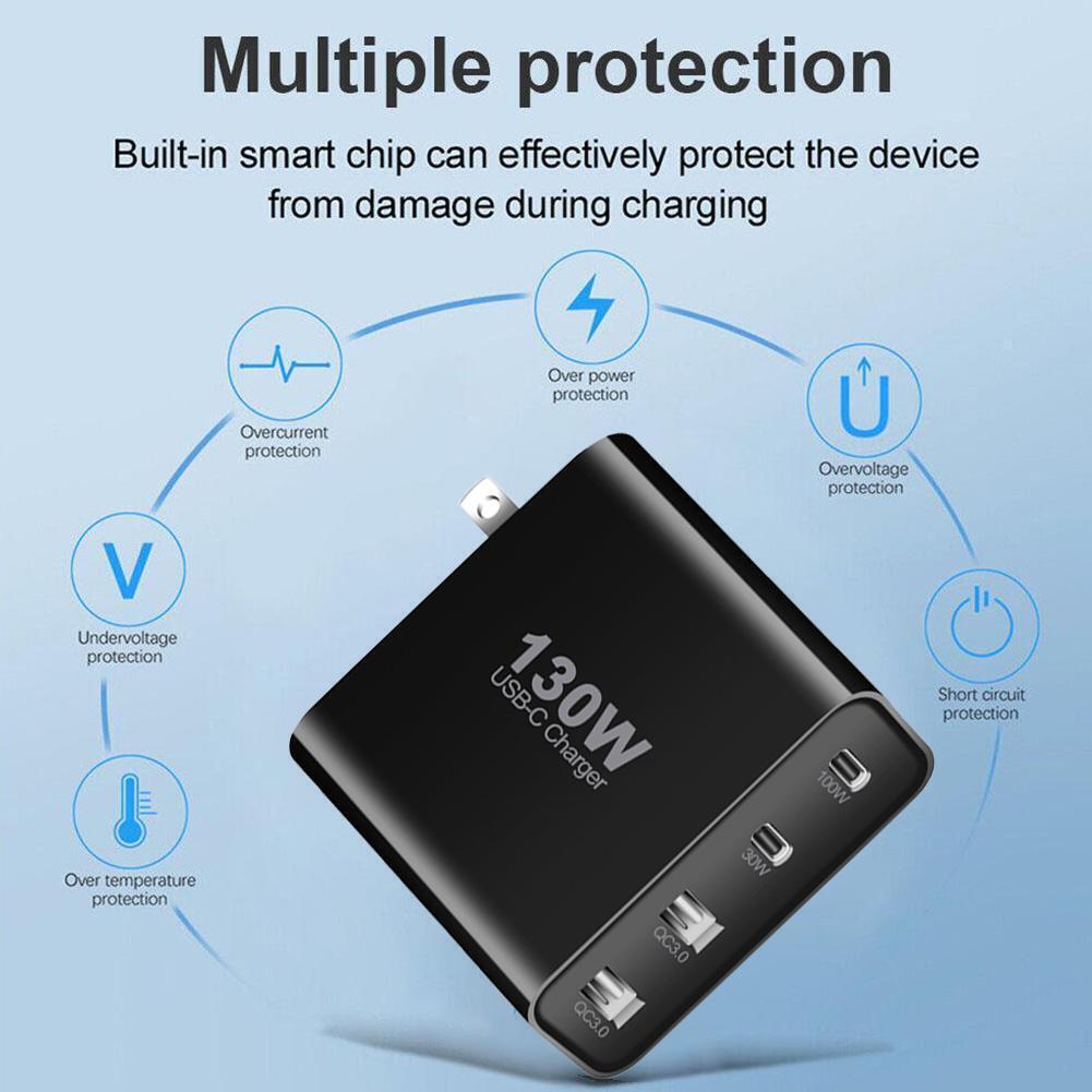 130W Gan USB C Fast Charging 4Port PD QC 3.0 Type C Charger For iPhone ...