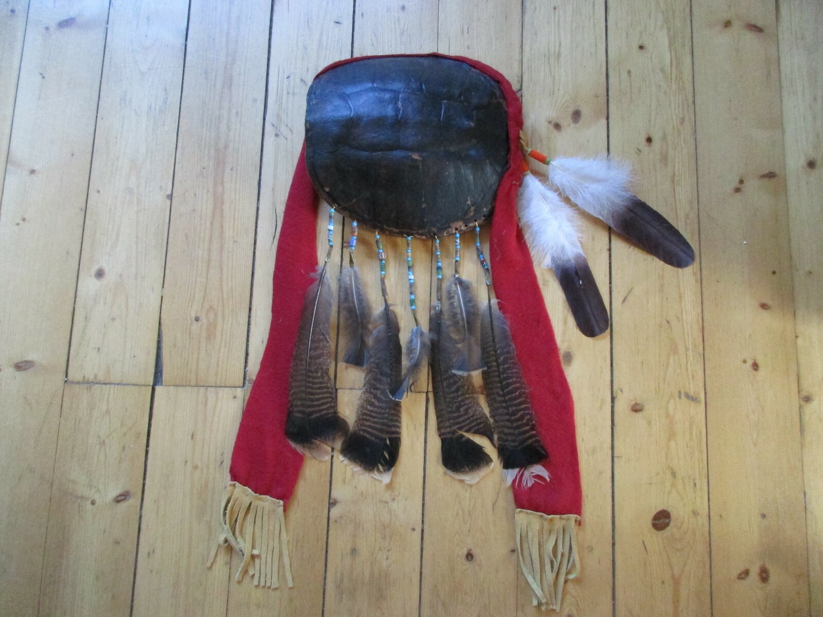 NATIVE AMERICAN CEREMONIAL TURTLE SHIELD, 12" WARRIOR BATTLE SHIELD ...