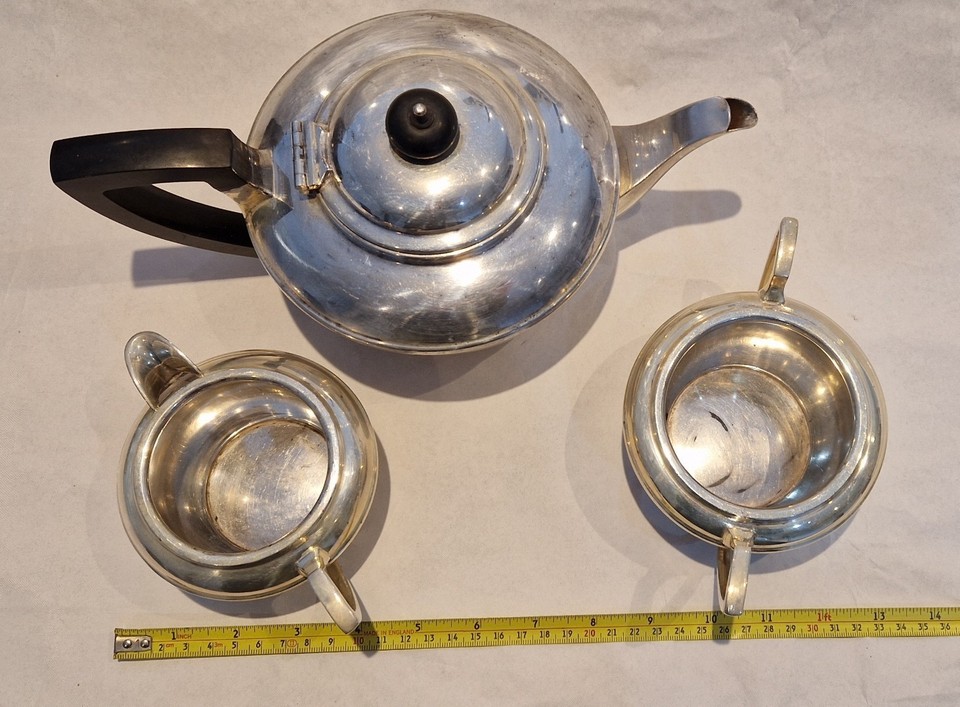 Vintage silver plated 3 piece tea set - tea pot/milk jug/sugar bowl/ | eBay