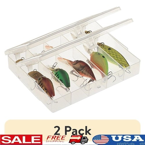 2 Pack Compact Fishing Tackle Box Clear Organizer 6 Compartments ...