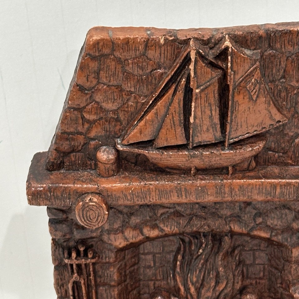 Vintage Earthenware Fireplace Scene Book End by Syroco Mantel Ship Wood ...
